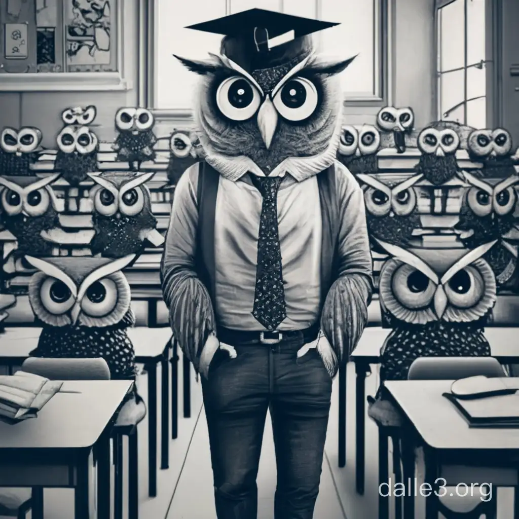 Monochrome Owl Classroom Intense Owl Teacher and Students FaceOff ...