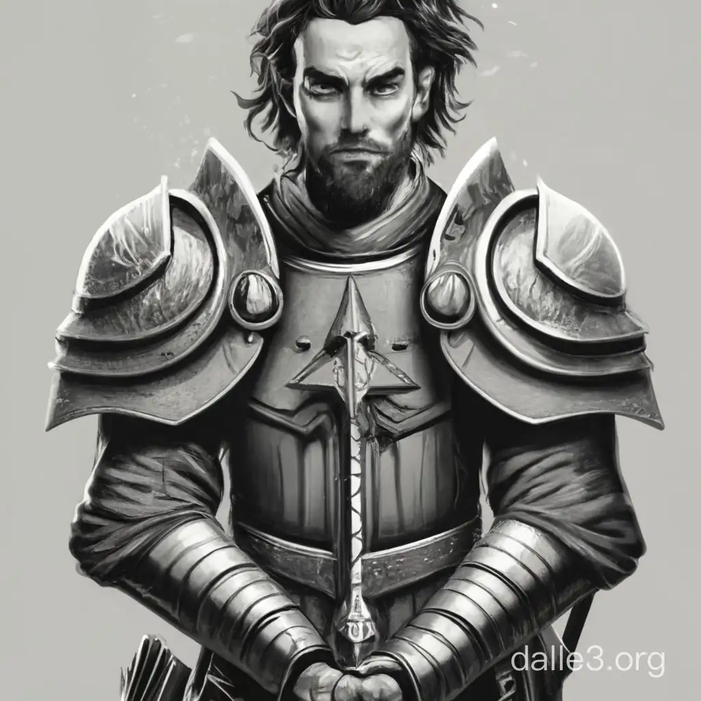 Monochromatic DnD Male Human Paladin Artwork | Dalle3 AI