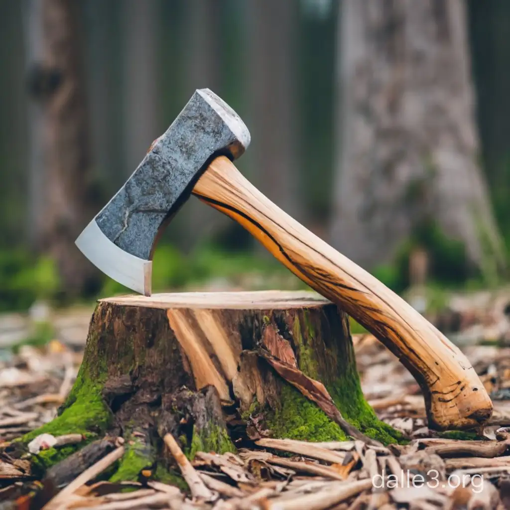 Impressive Axe Embedded in Timber Striking Woodworking Image | Dalle3 AI