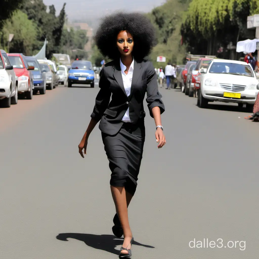 Black Ethiopian Model Walking in Addis Ababa Streets | Dalle3 AI