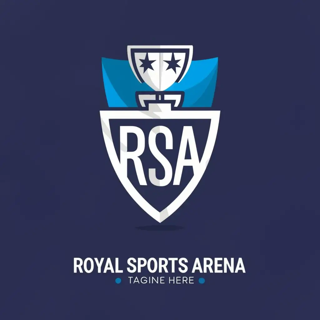 LOGO Design For Royal Sports Arena Blue Shield Emblem with Trophy Head ...
