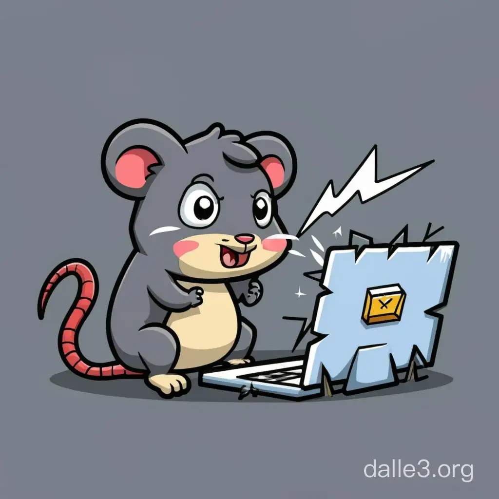 Upset Cartoon Rat Reacts to a Broken Computer Emotional Tech Troubles ...