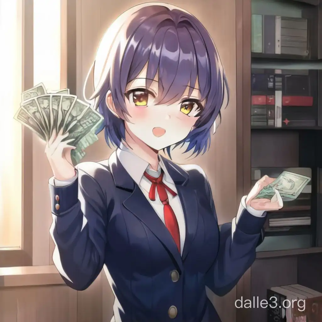 Wealthy Anime Girl Posing with Cash | Dalle3 AI