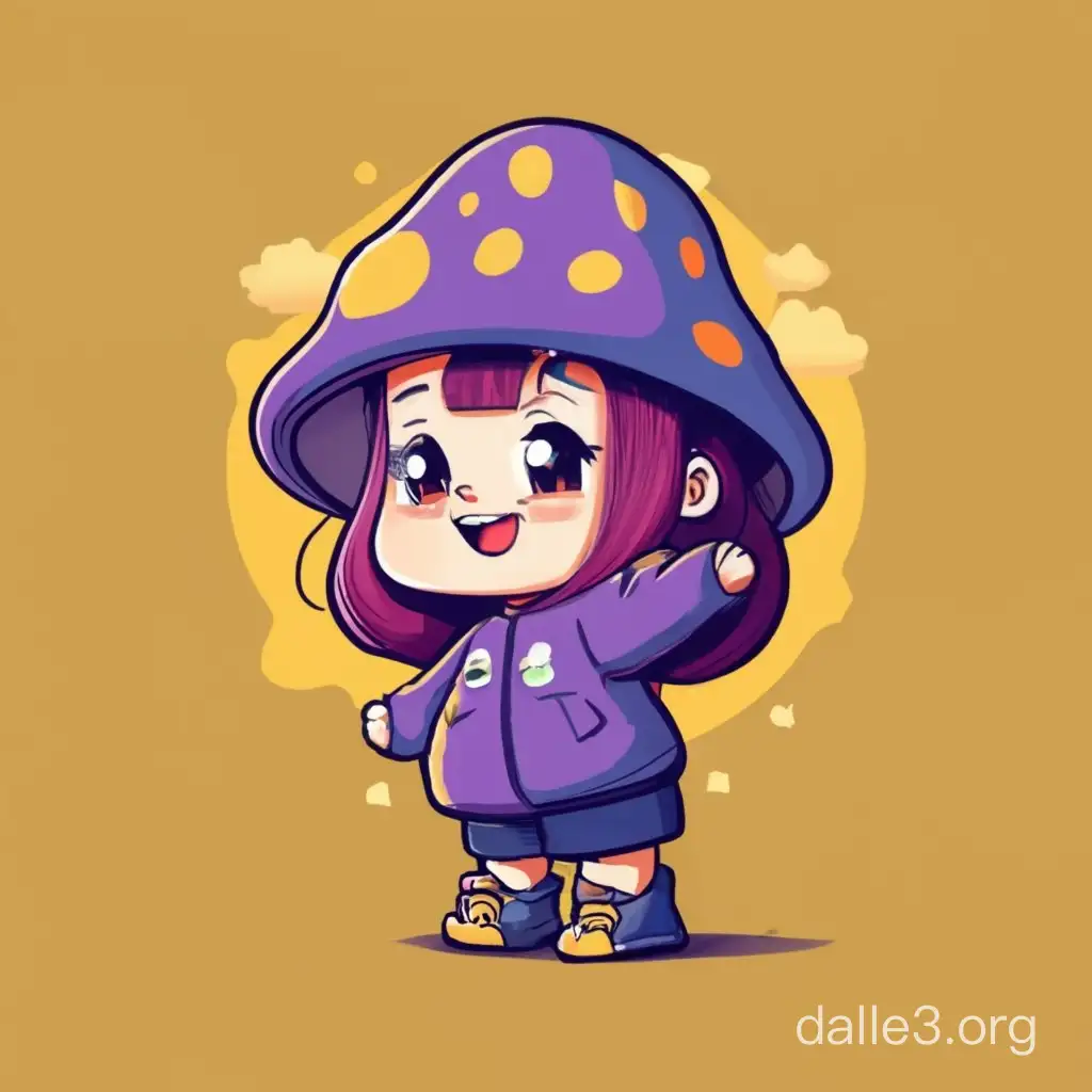 Adorable Purple Chibi Mushroom Girl Illustration | Dalle3 AI