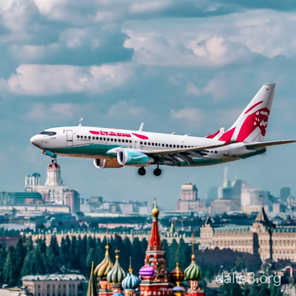 Boeing 737 Soaring Over Moscow Skyline | Dalle3 AI