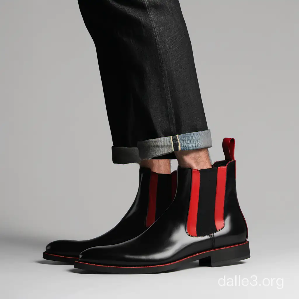 Stylish Black and Red Chelsea Boots for Men | Dalle3 AI
