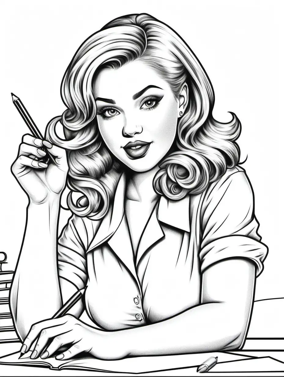 Adult Coloring Page Pinup Girl Teaching With School Background Muse Ai