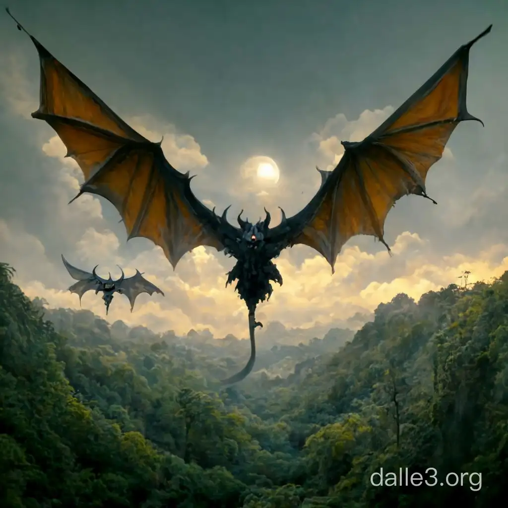 Majestic BatWinged Demons Soaring Over Mystic Forest | Dalle3 AI