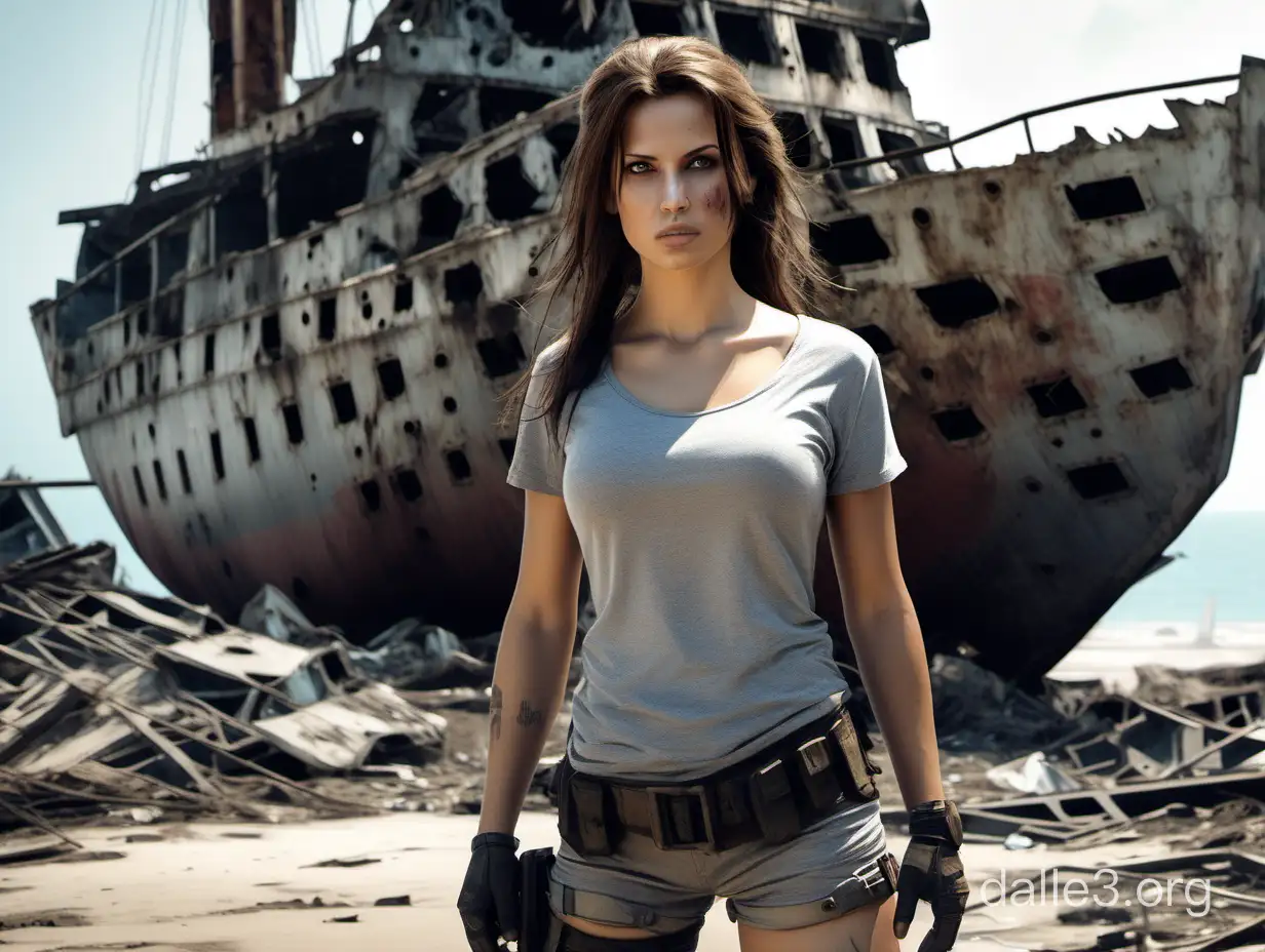 Adventurous Lara Croft Amidst Shipwreck on Island Beach | Dalle3 AI Adventurous Lara Croft Amidst Shipwreck on Island Beach | Dalle3 AI
