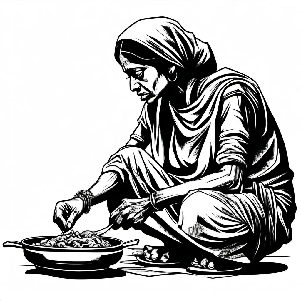 Homeless Woman Learning Cooking Skills in Vector Art | AI Image Generator