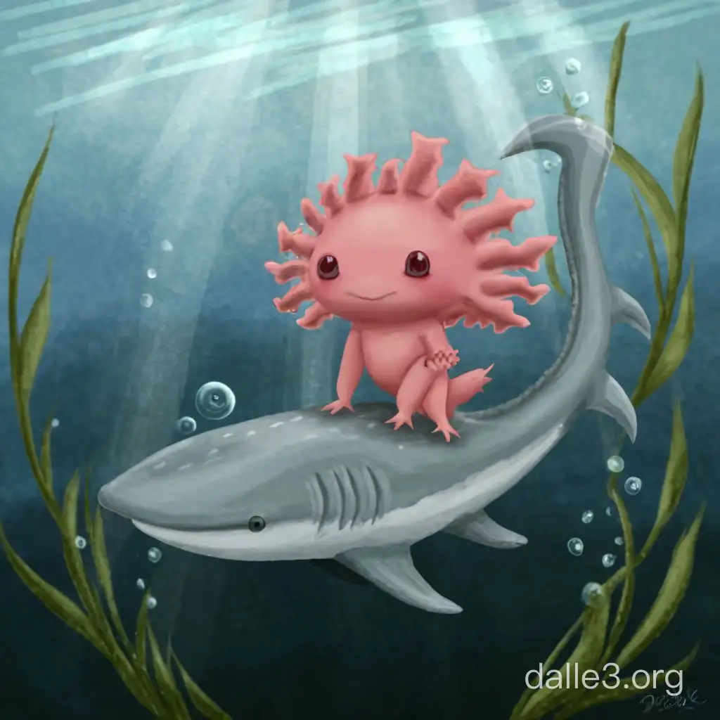 Axolotl and Shark Swimming in Colorful Coral Reef | Dalle3 AI