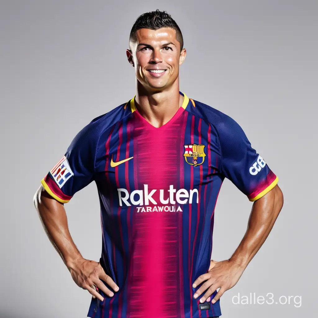 Ronaldo Wearing Barcelona Kit in Dynamic Pose | Dalle3 AI