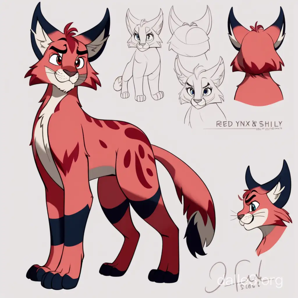 Disney Style Red Lynx Character Reference Sheet | Dalle3 AI