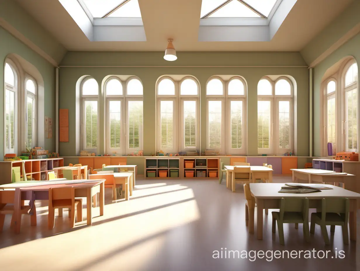 HyperRealistic Montessori Classroom with Expansive Windows and Skylight ...