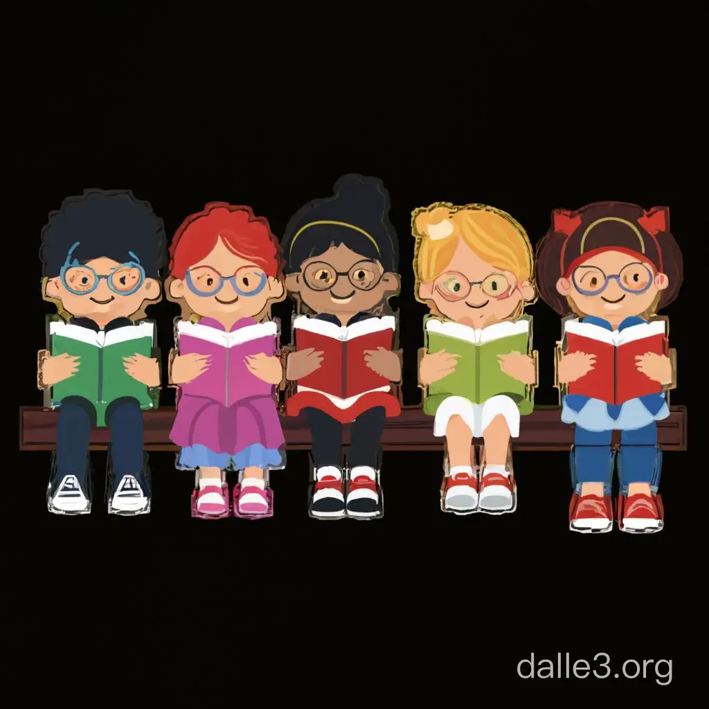 Group of Children Reading Books on Transparent Background | Dalle3 AI