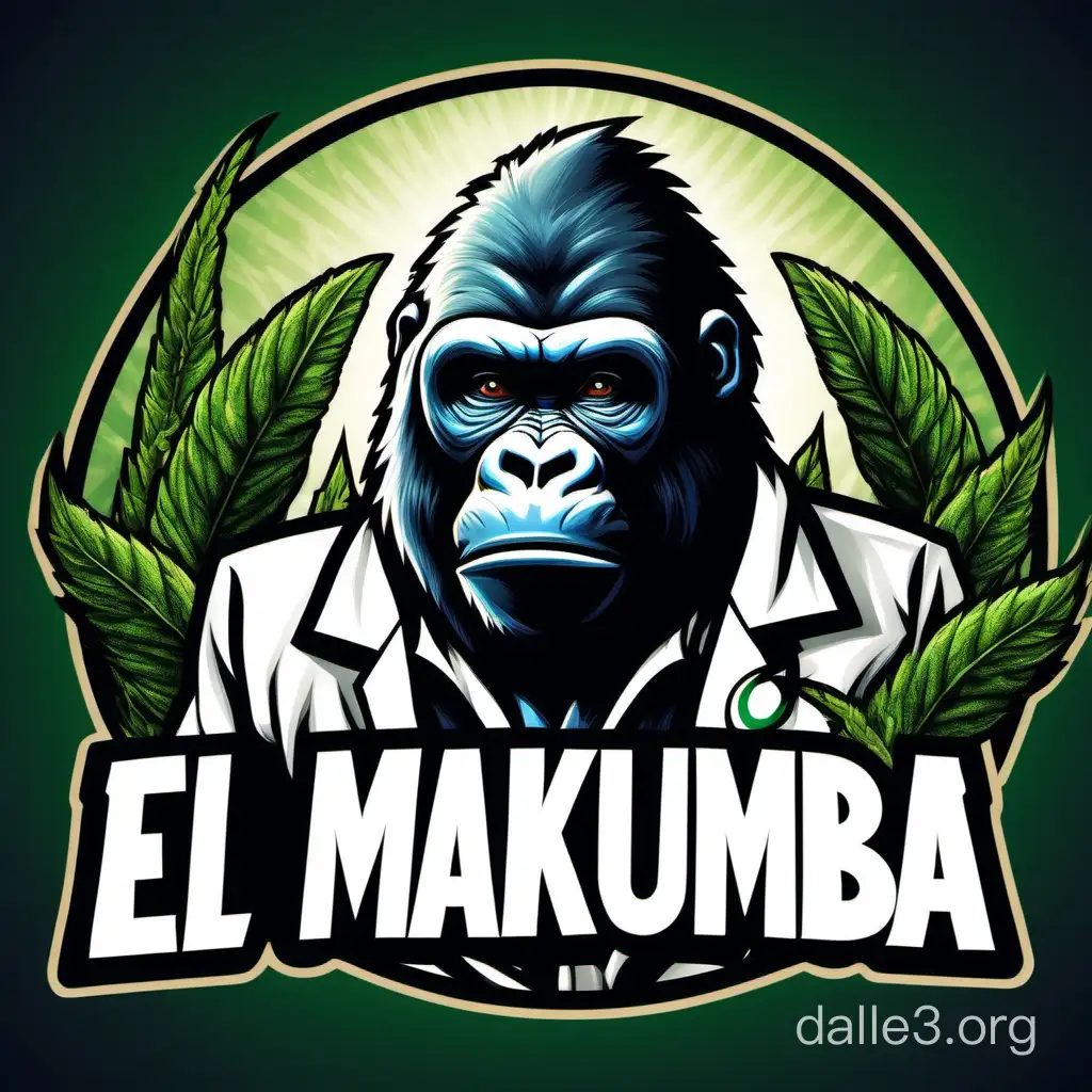 El Makumba Logo Gorilla In Lab Coat With Hemp Plants And Lightning Thunder In Mexico City