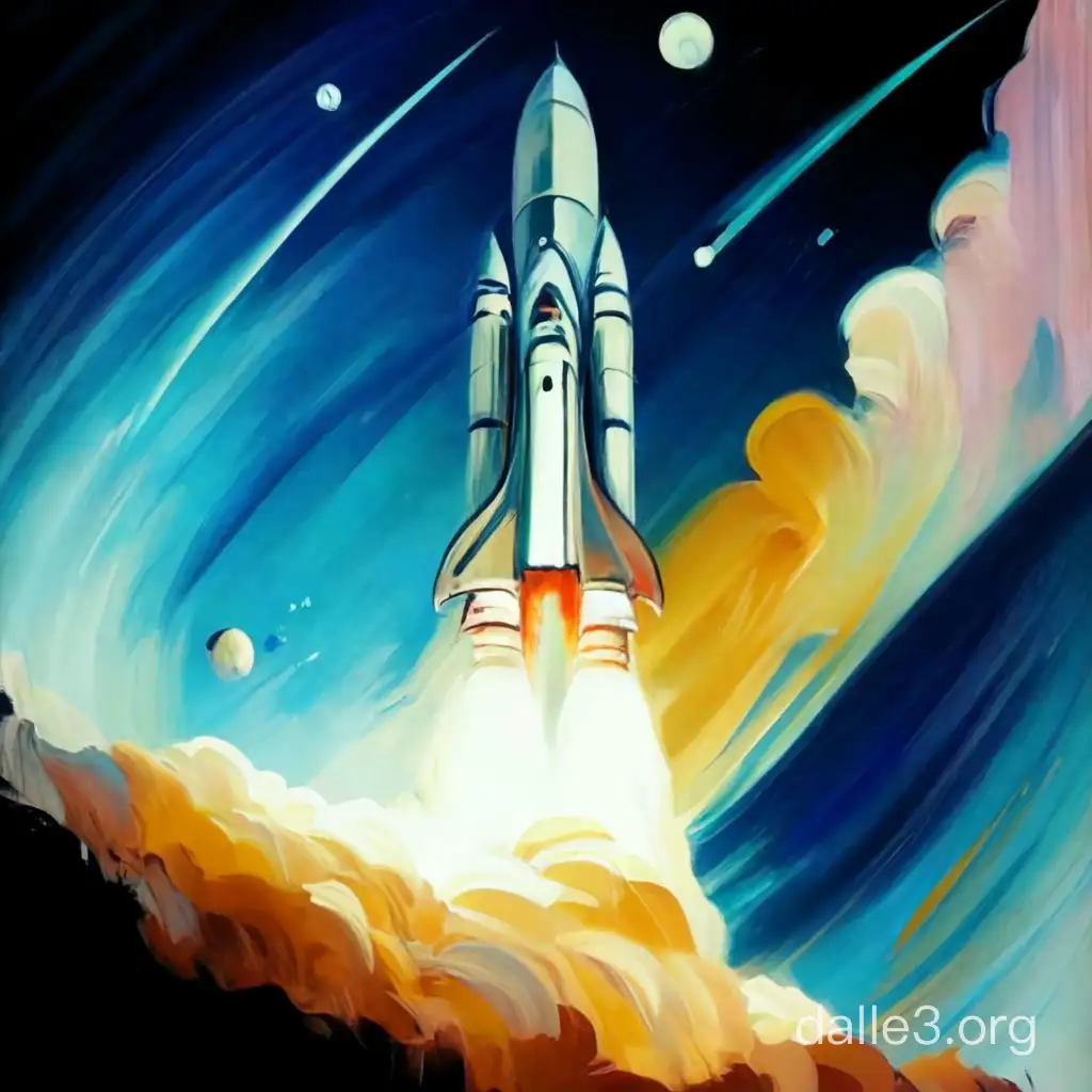 Abstract Oil Drawing of an Advanced Rocket in Space | Dalle3 AI