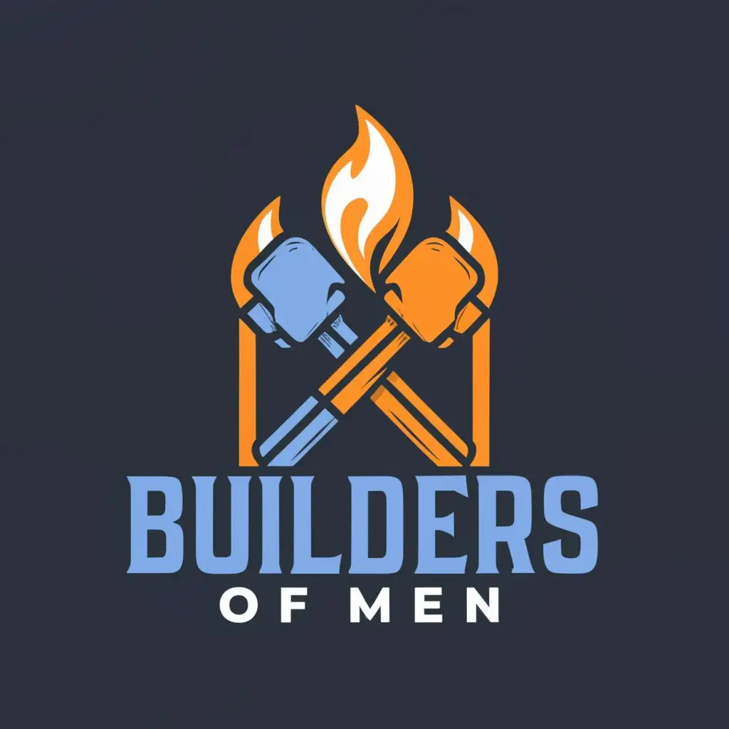 LOGO Design For Builders of Men Royal Blue Orange and Grey with Fire ...