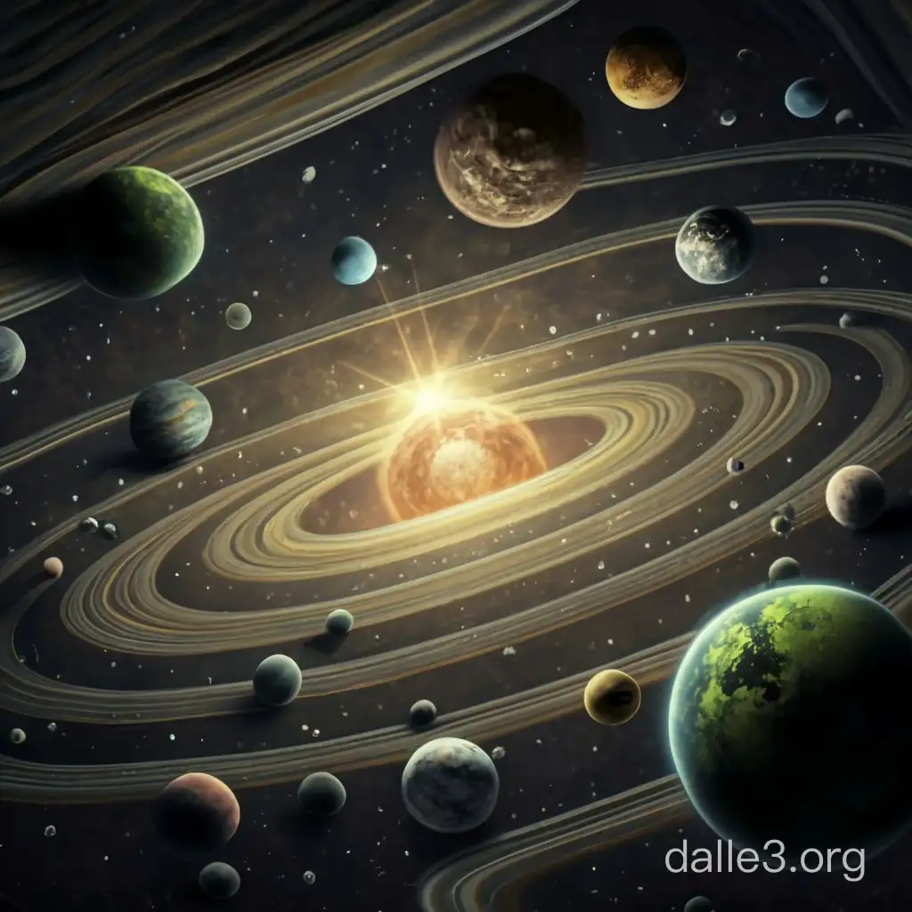 Vibrant Solar System with Green Star Planets Asteroid Belts and Moon ...