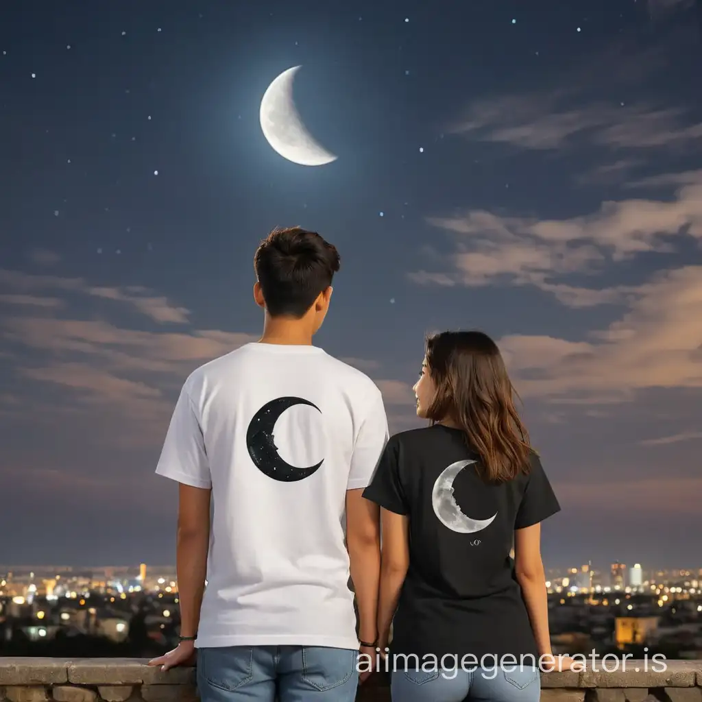 Adolescent Sweethearts Admiring the Enchanting Half Moon Night Sky | AI ...