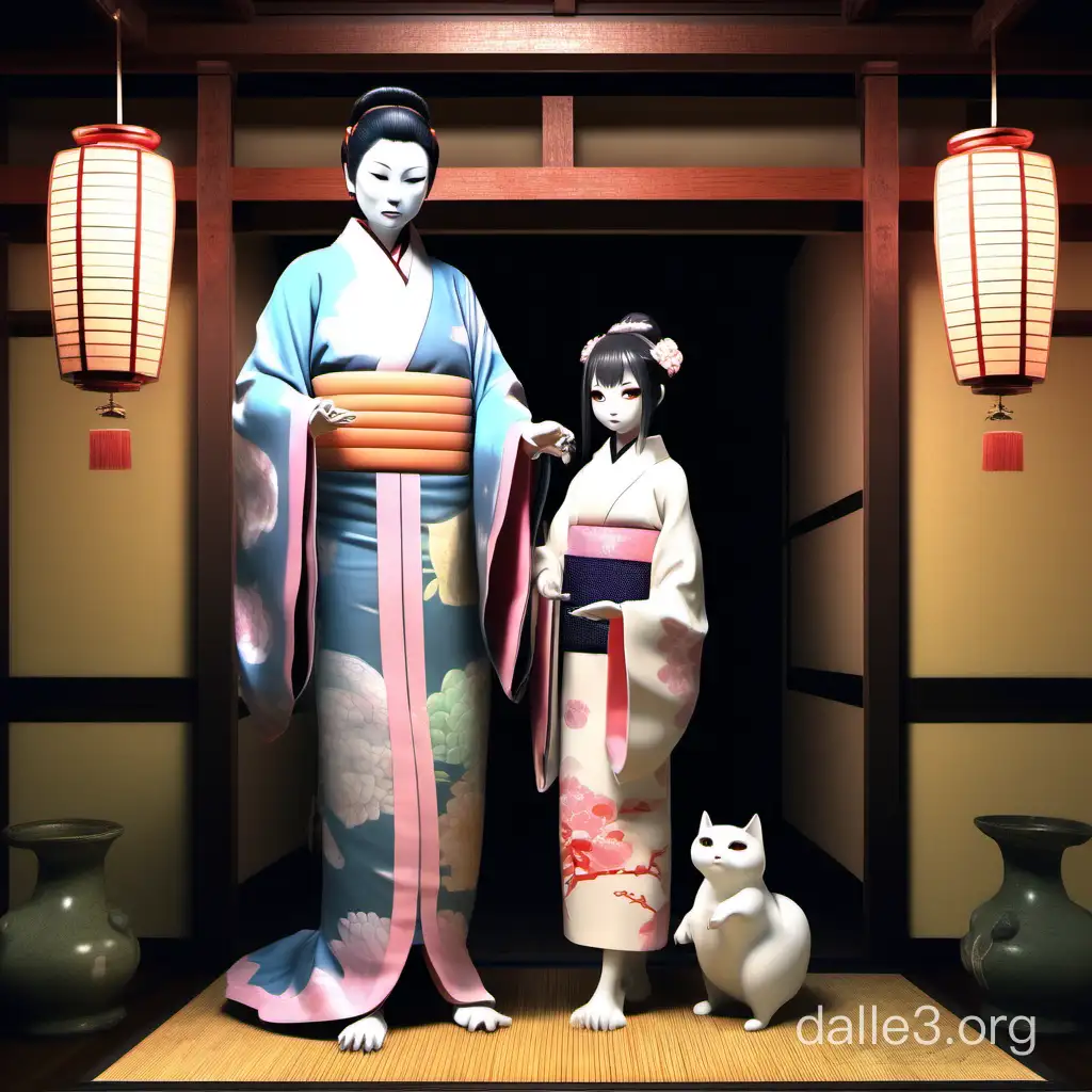 Japanese Ghost and Cat Daughter Embrace Woman in FortuneTellers Hall ...