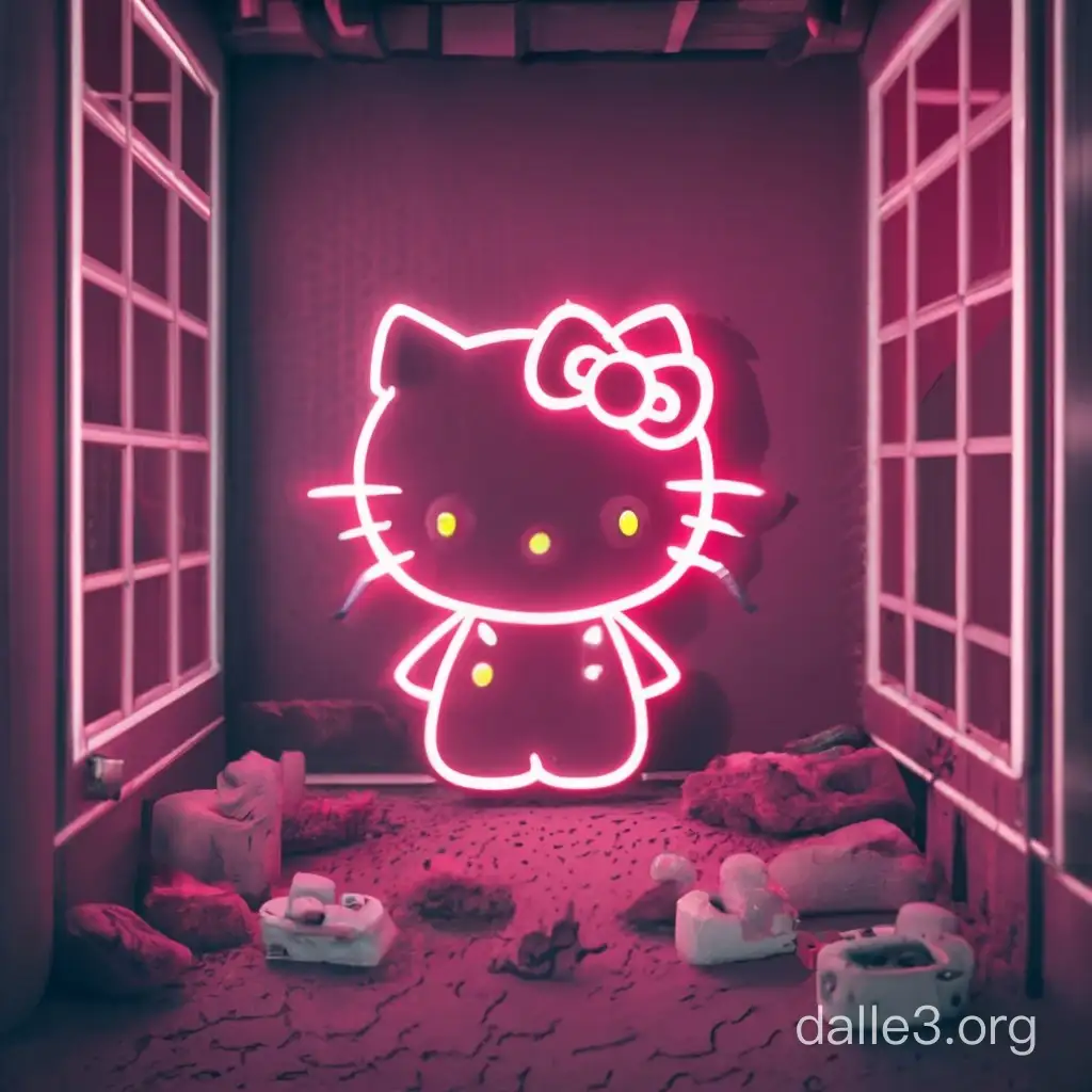 Liminal Hello Kitty in Neon Dark Backrooms | Dalle3 AI