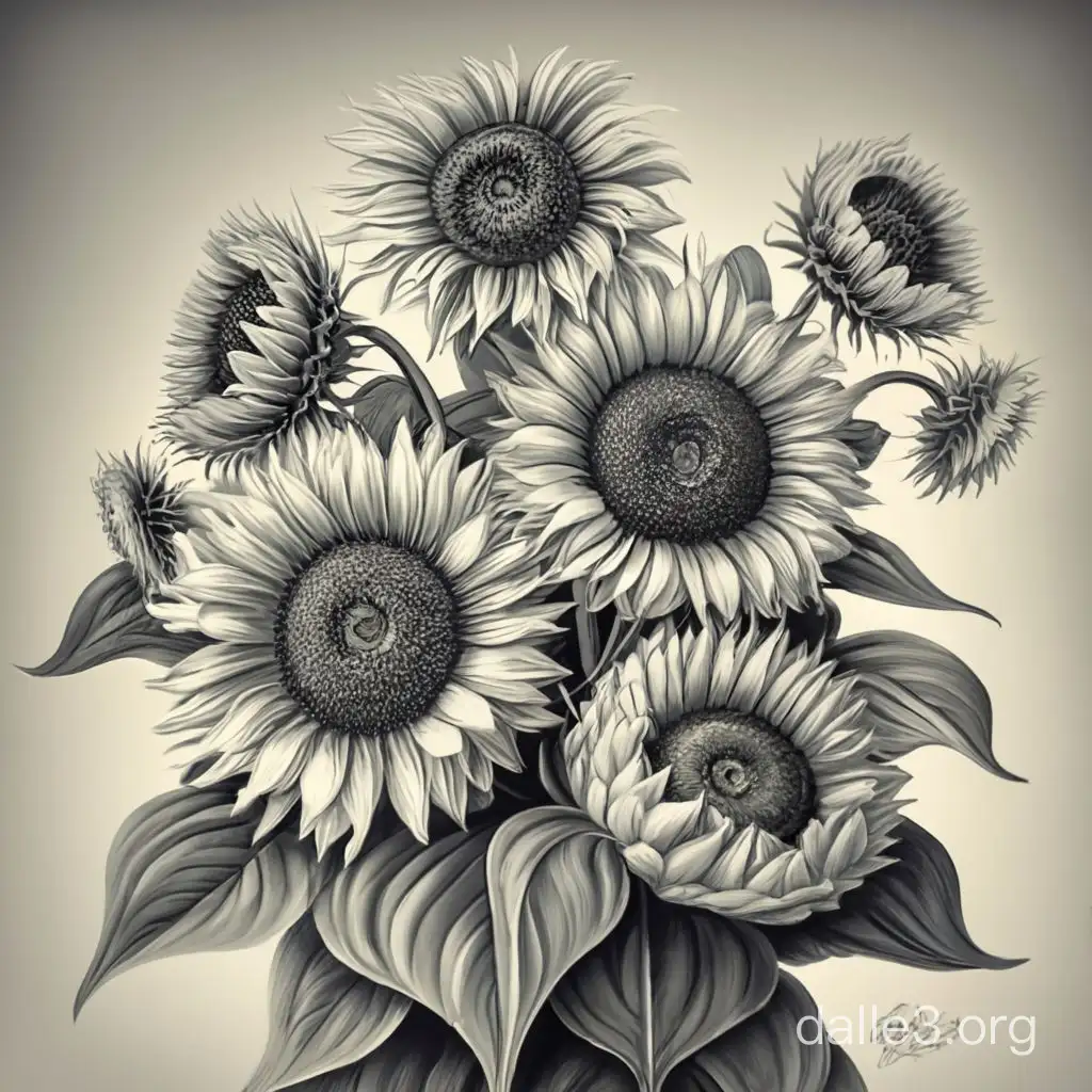 Realistic Pencil Drawing of Sunflowers | Dalle3 AI
