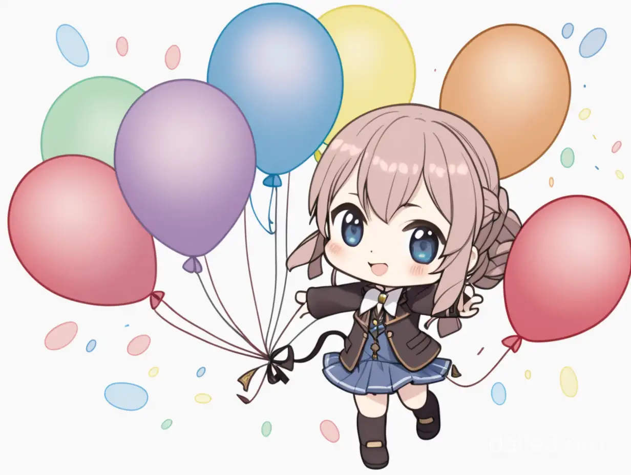 Chibi IRyS Holding Three Colorful Balloons | Dalle3 AI