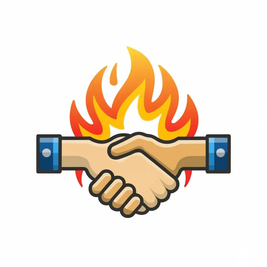 Dynamic Cartoon Handshake Logo with Fire Embrace | Dalle3 AI