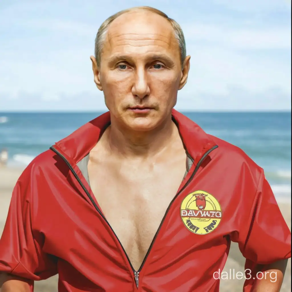 Vladimir Putin Poses in Baywatch Costume on Beach | Dalle3 AI