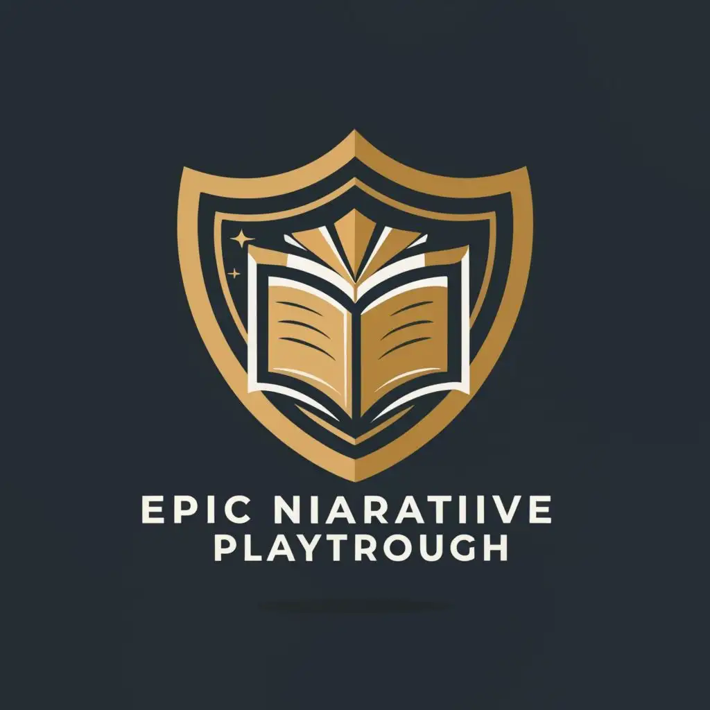 LOGO Design For Epic Narrative Playthrough Shield with Book and Play ...