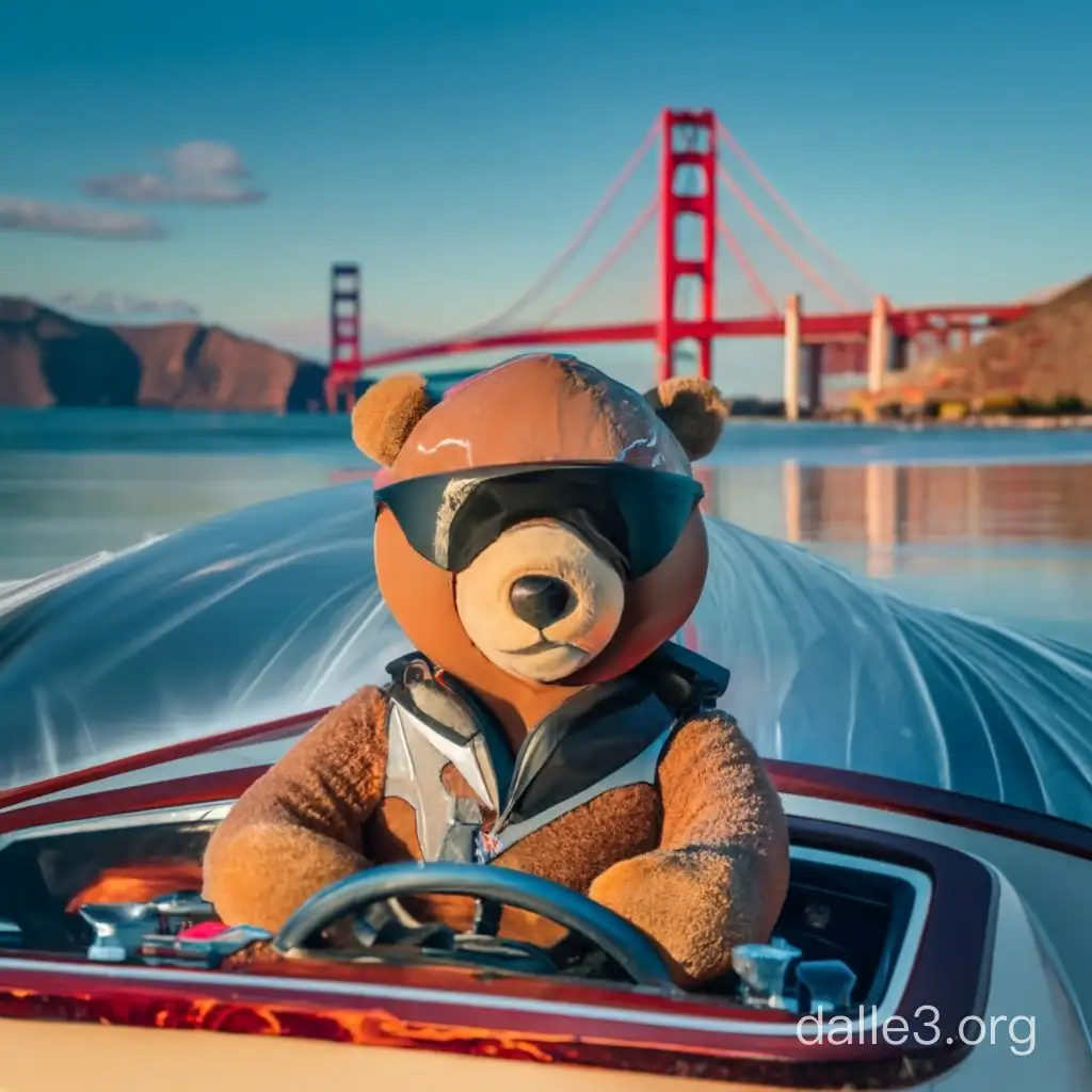 Adventurous Teddy Bear Speed Boating by the Golden Gate Bridge | Dalle3 AI