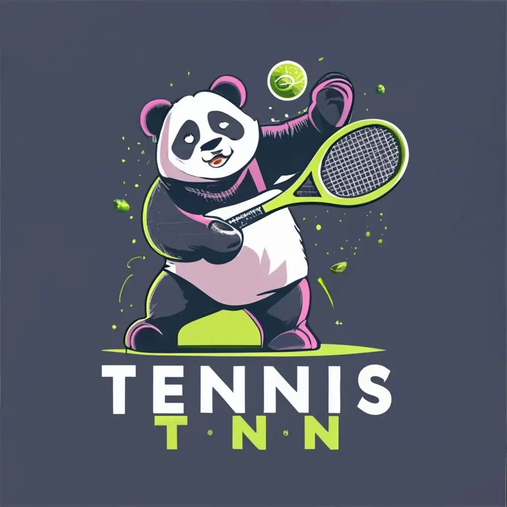 LOGO Design For AceFit Playful Panda Embracing Tennis Fun with Dynamic ...