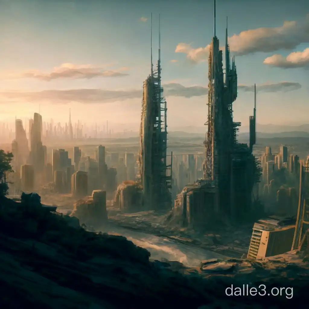 Desolate Abandoned Dystopian Cityscape Viewed from Ruined Skyscraper ...