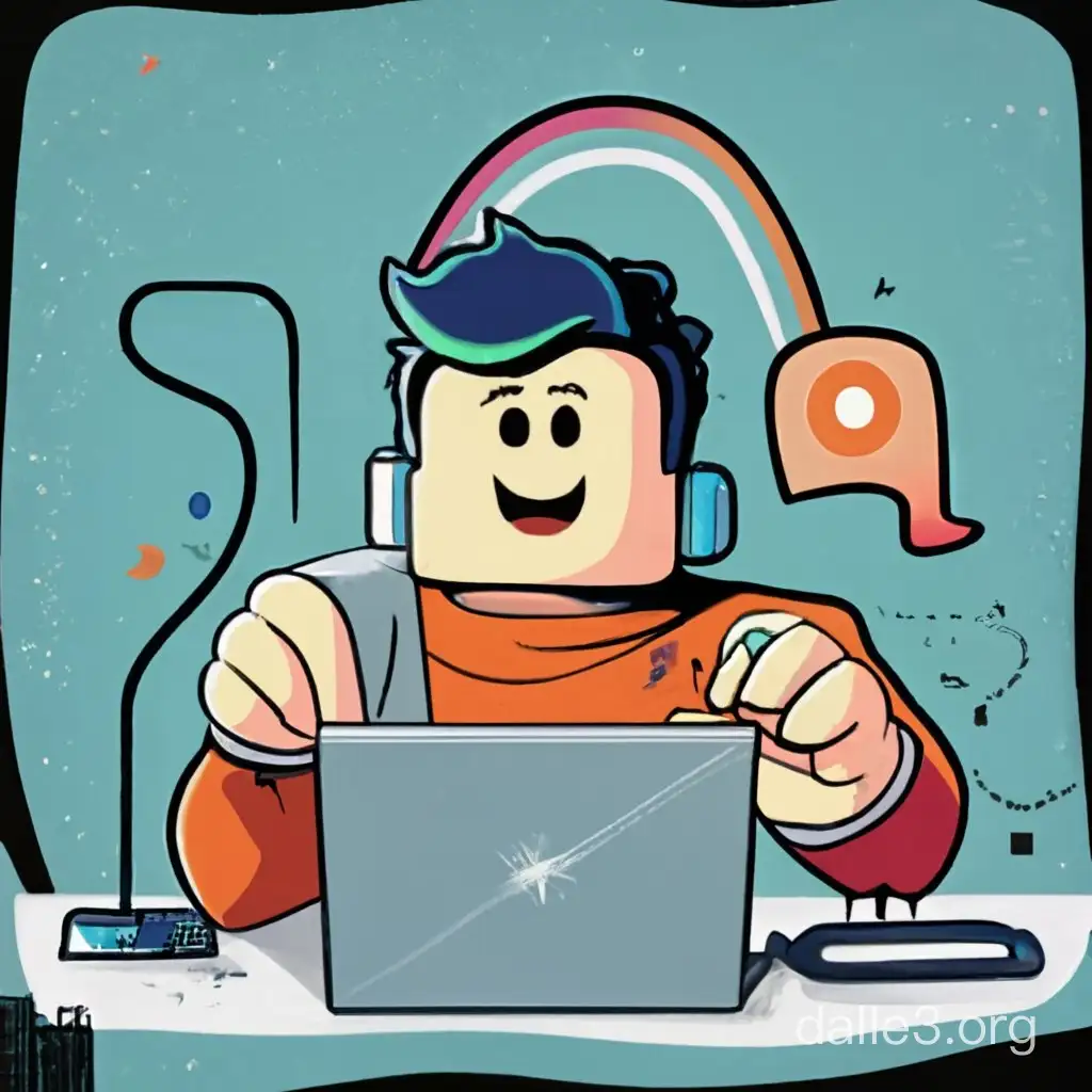 Roblox Character Enjoying Virtual Adventures on Computer | Dalle3 AI