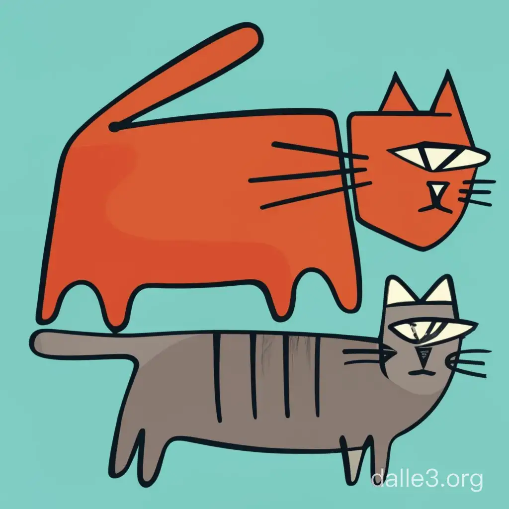 Abstract Minimalist Raster Drawing of Three Cats | Dalle3 AI