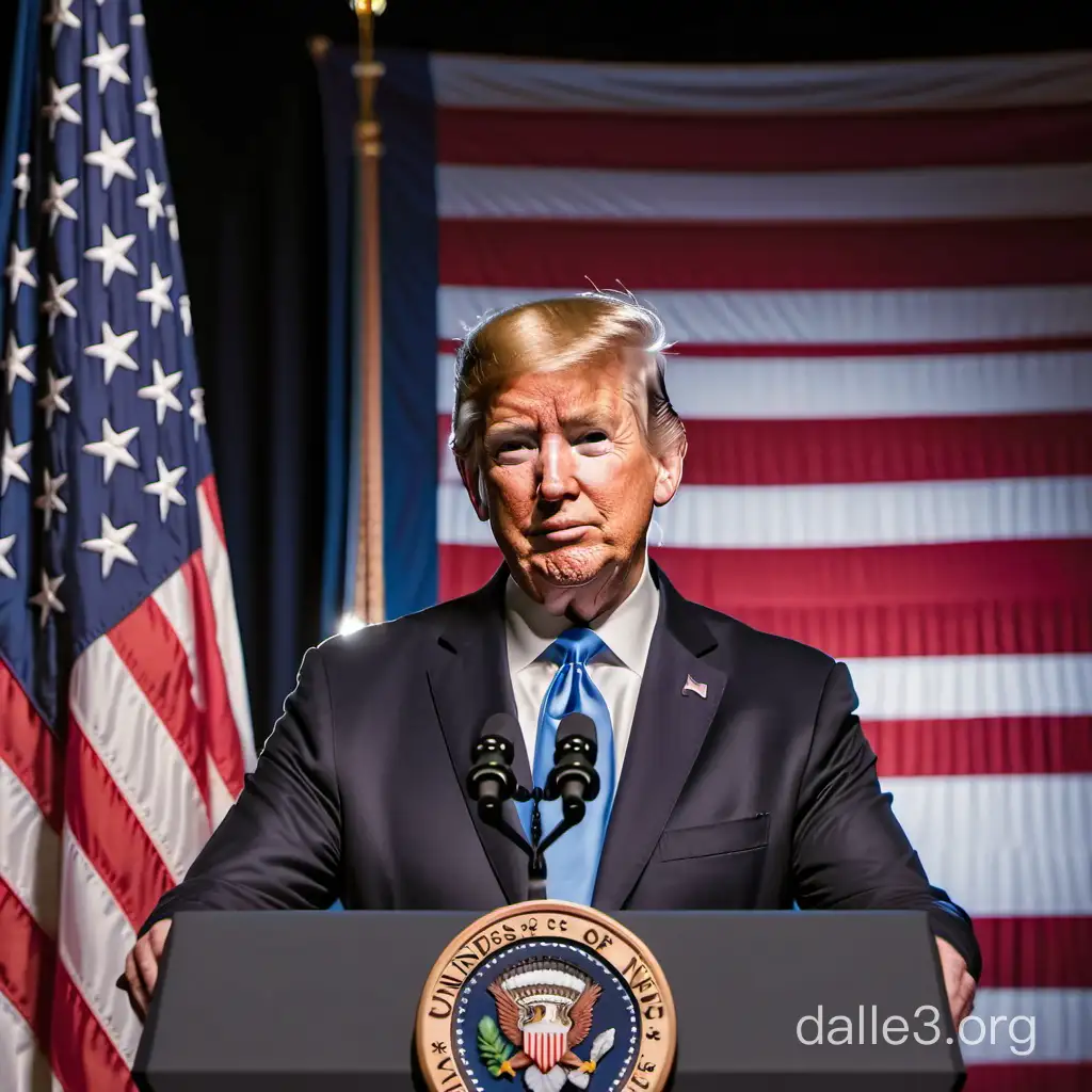 United States President Delivering Speech in Front of Flag | Dalle3 AI