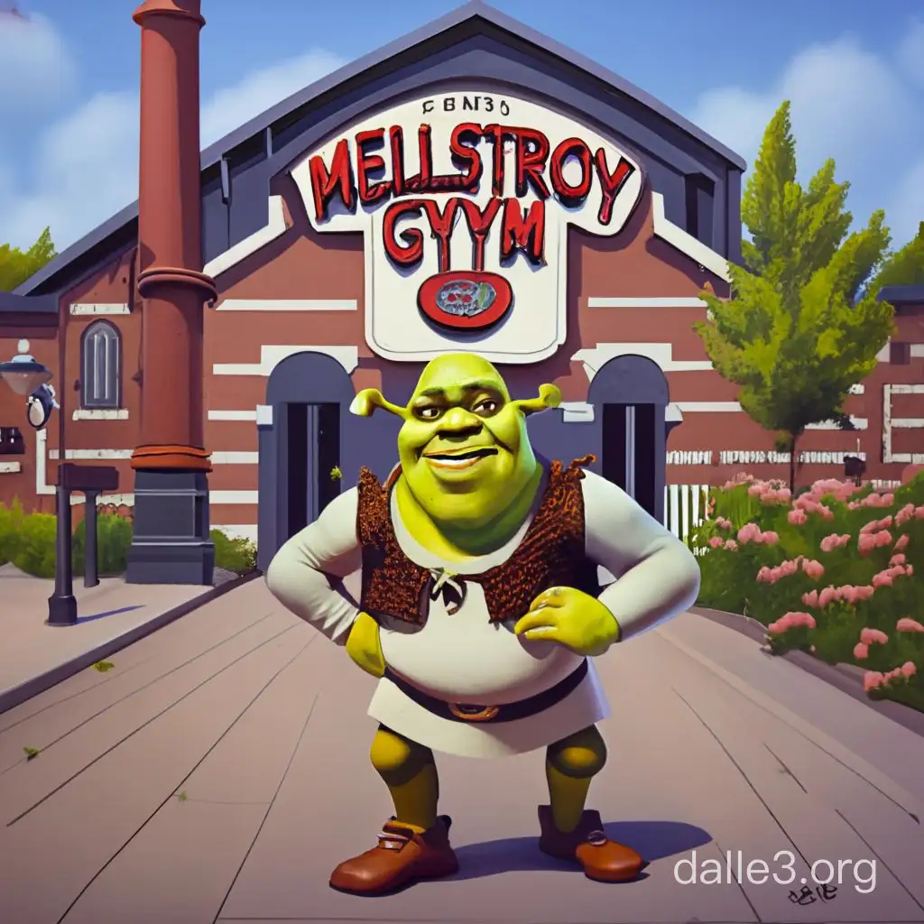 Shrek at Mellstroy Gym Ogre Fitness Adventure | Dalle3 AI