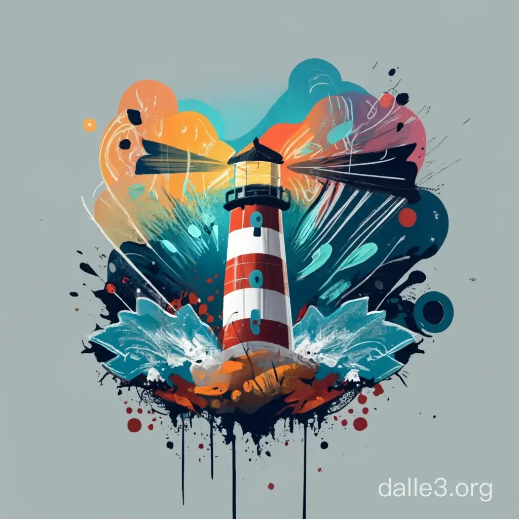 Abstract Lighthouse Drawing with Splashes | Dalle3 AI
