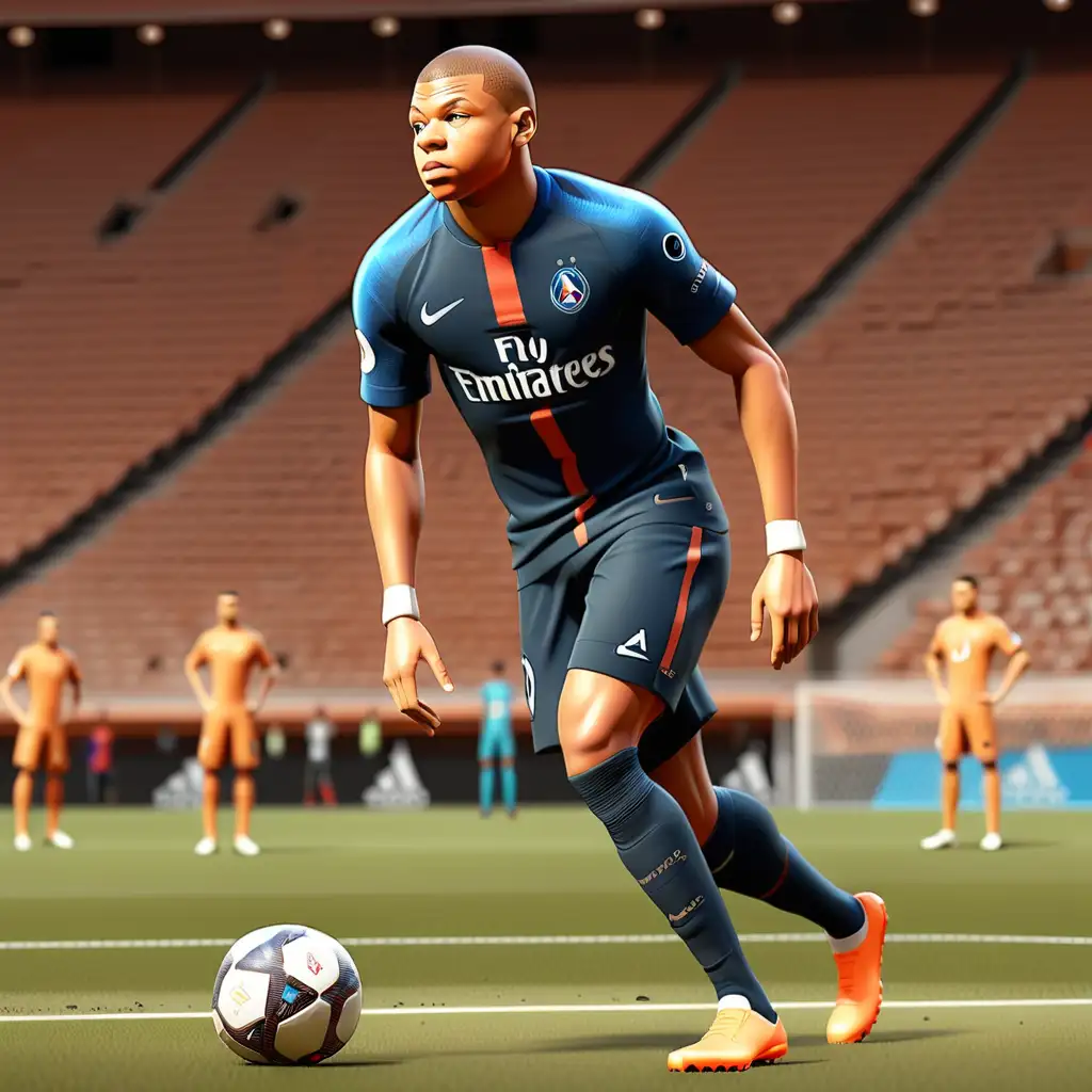 Kylian Mbappe Soccer Player Illustration in Copper Stadium | MUSE AI