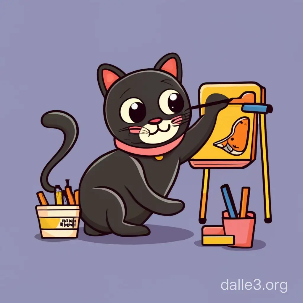 Artistic Black Cat Illustrating a Cartoon Masterpiece | Dalle3 AI