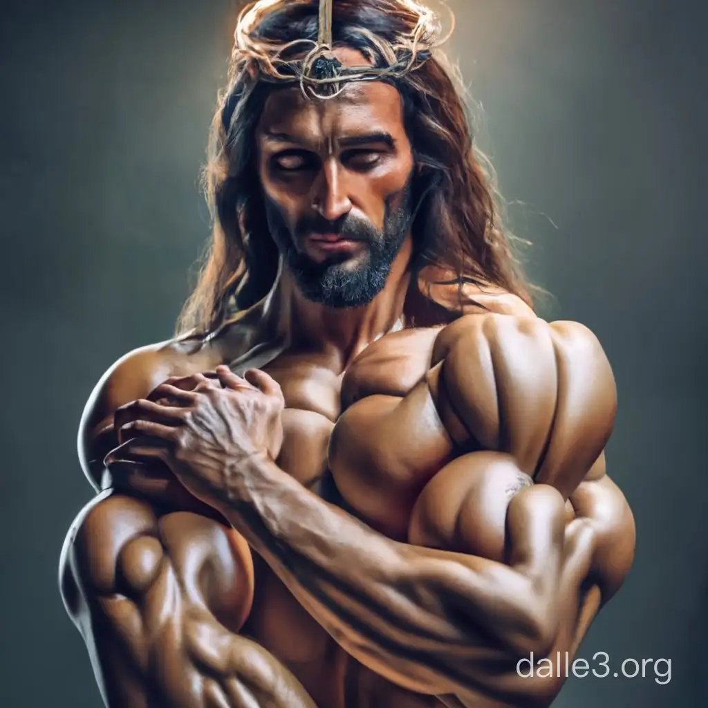 Muscular Jesus Christ Exercising with Intricate Detail in Crown of Thorns | Dalle3 AI
