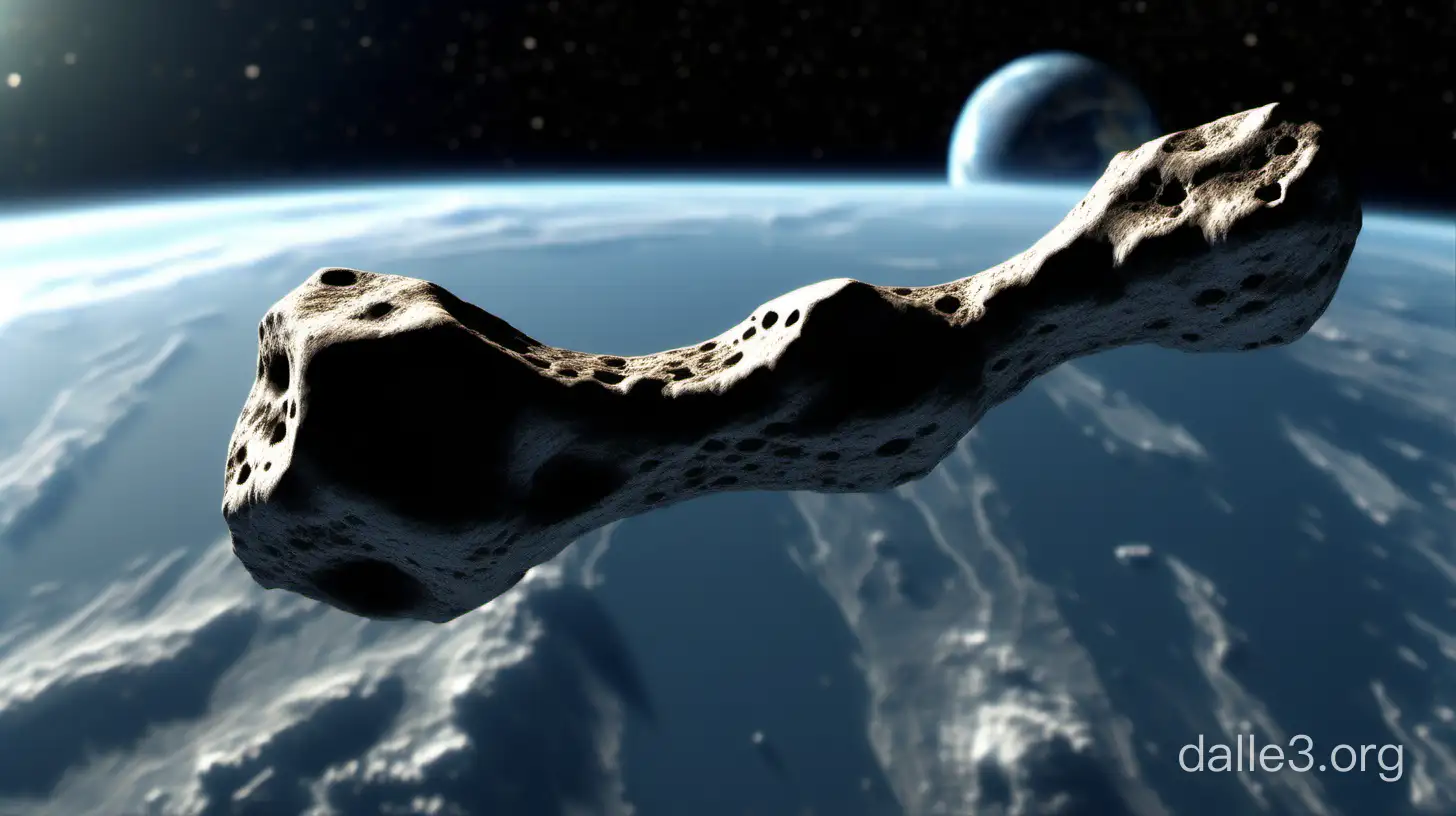 Dog Bone Shaped Asteroid with Earth Background | Dalle3 AI