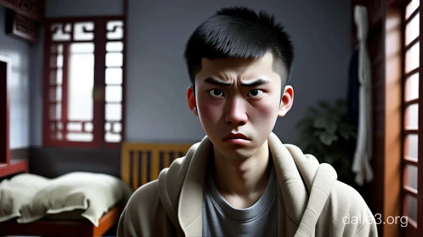 Chinese Young Man with a Cold Expression Indoors in the Morning | Dalle3 AI