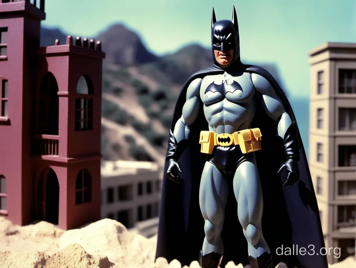 Vintage Batman Action Figure in 1950s Hitchcock Movie Scene | Dalle3 AI
