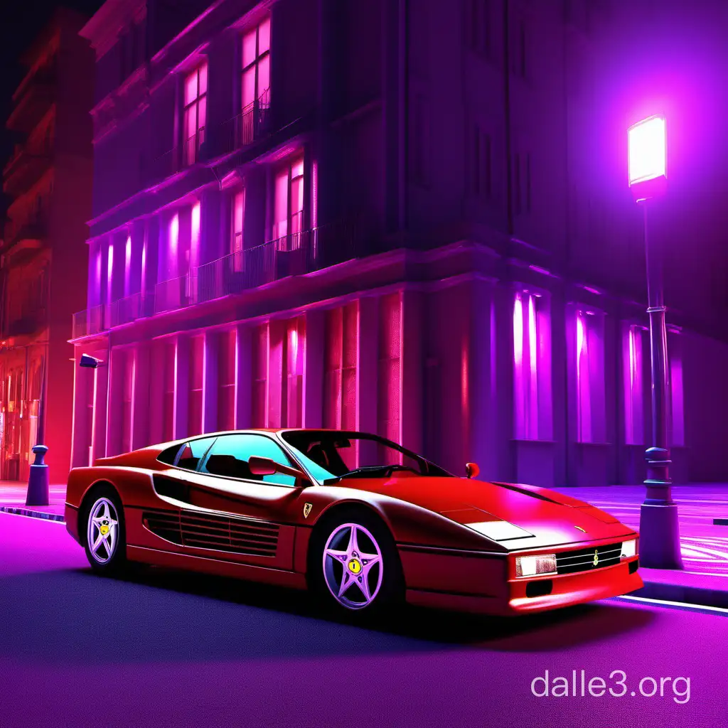 Red Ferrari Testarossa on Futuristic Neon City Street | Dalle3 AI