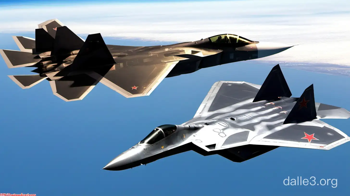 Russian Su57 Stealth Fighter Jet Engages in Combat with F22 Raptor ...