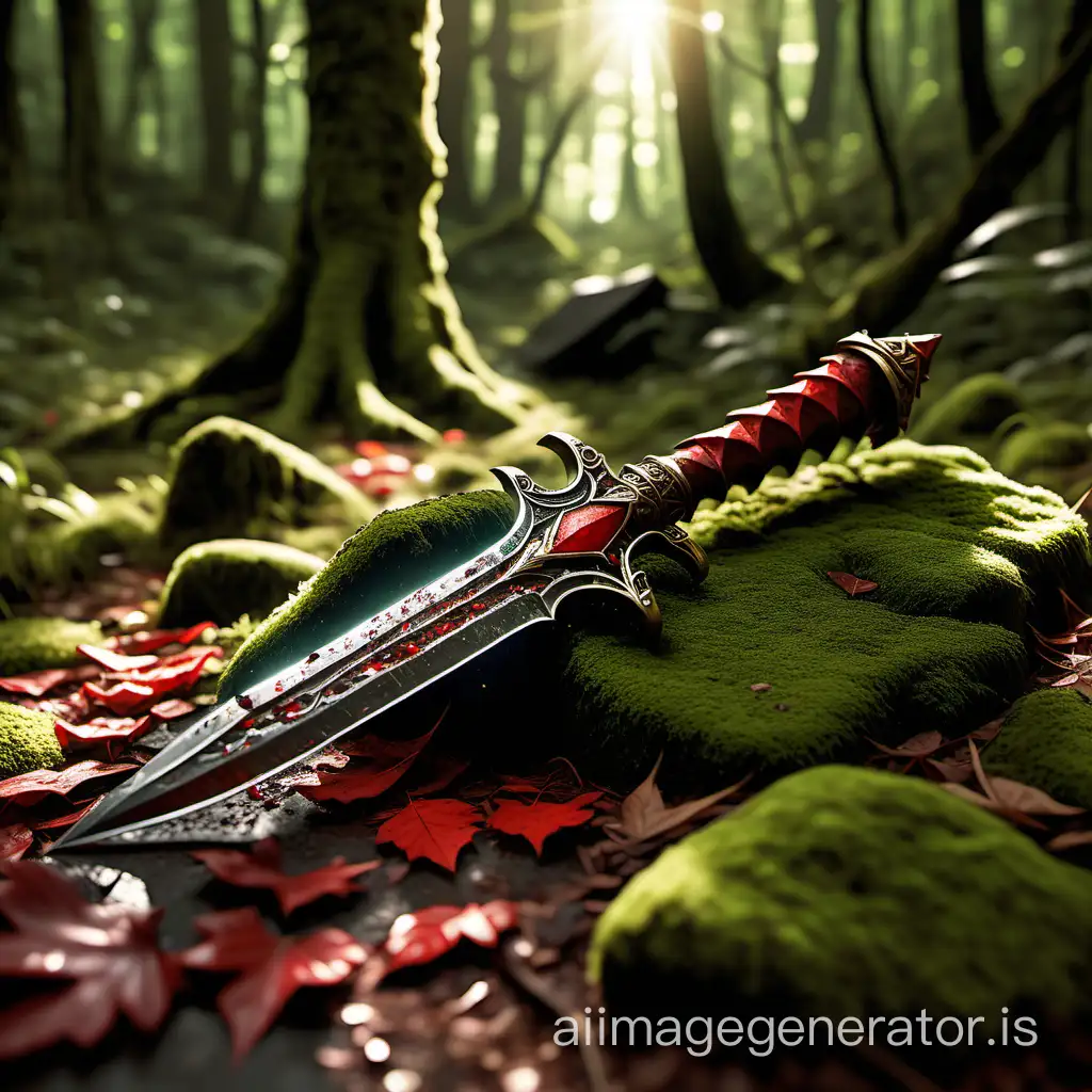 Enchanted Forest Dagger with Ruby Hilt Resting on Lush Grounds | AI ...