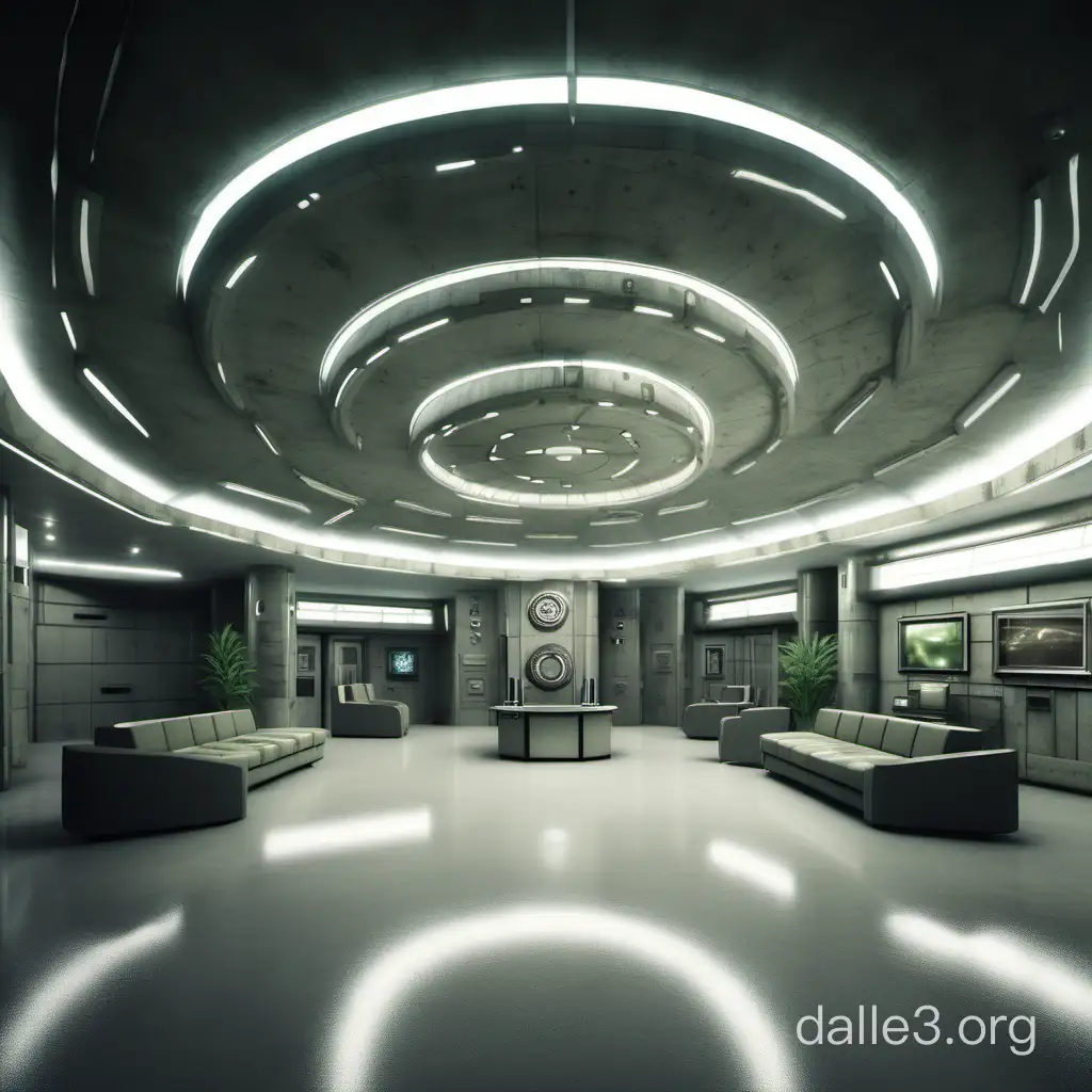 Futuristic Luxury Nuclear Bunker Facility Main Reception and Lobby ...