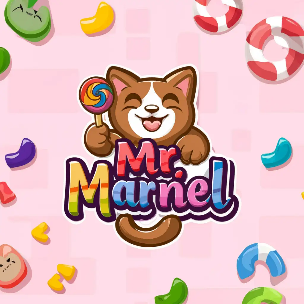 LOGO Design For Mr Marmel Whimsical Cartoon Style Cat Enjoying a Gummy ...